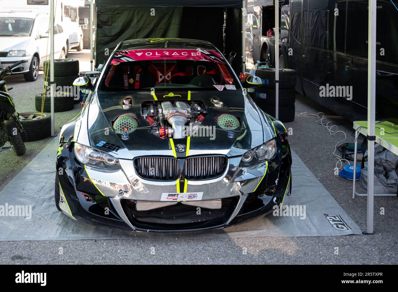 Detail of a racing BMW E92 in the team tent Stock Photo - Alamy