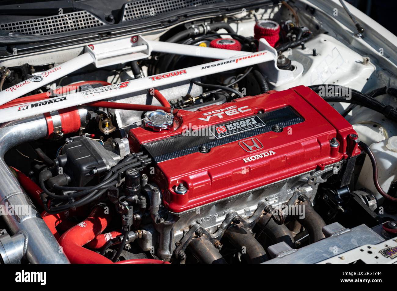 Detail of the enhanced engine of a third generation Honda Integra Stock ...
