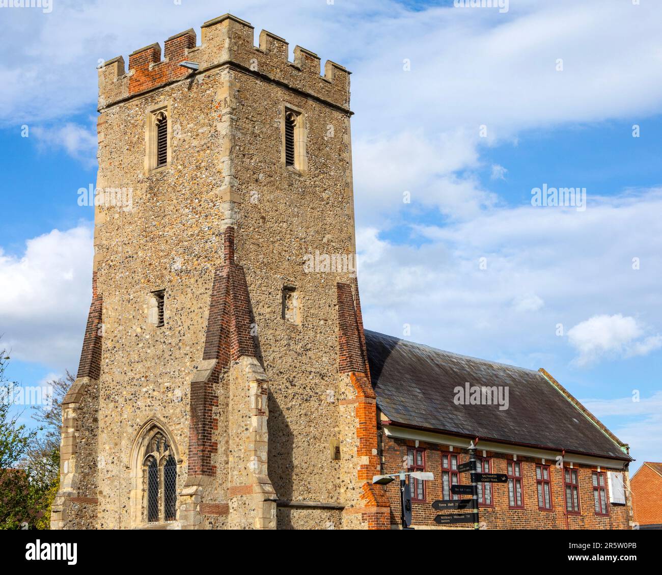 The tower of St. Peters Church in the town of Maldon in Essex, UK. The ...