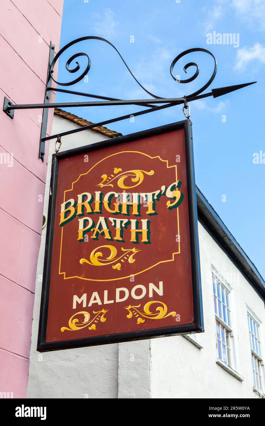 Sign above the entrance to Brights Path in the town of Maldon in Essex ...