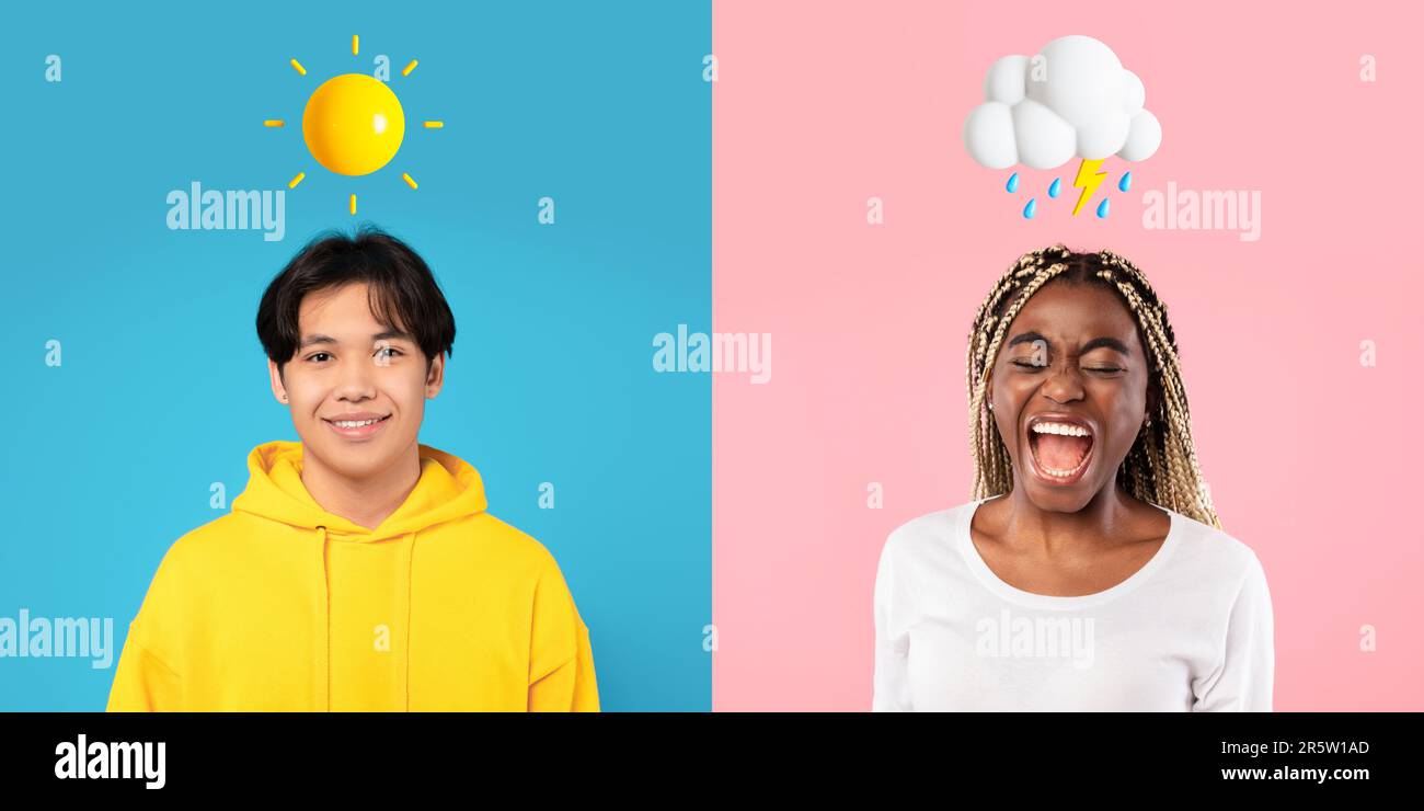 Creative Collage For Human Emotions Concept With Happy Man And Angry ...