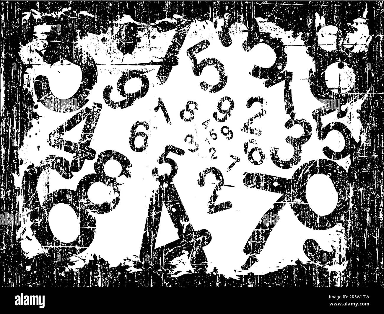 white Heavy Grunge Illustration with Acid Etched Numbers (Layered ...