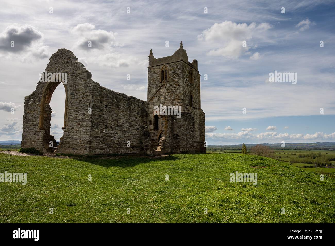 The ruins of St Michael's Church stand at the summit of Burrow Mump ...