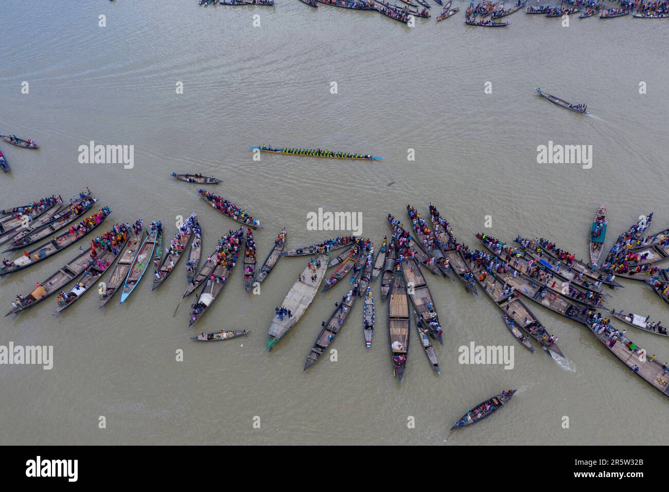 Arial view of a traditional boat race on the Jamuna river, Tangail ...