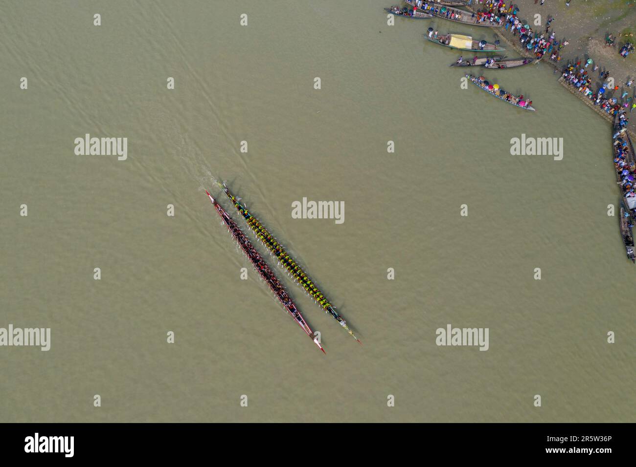 Arial view of a traditional boat race on the Jamuna river, Tangail ...
