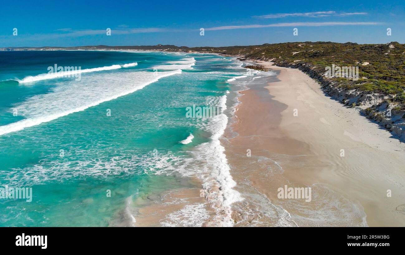 An aerial view of Kangaroo Island Pennington Bay Beach in Australia ...