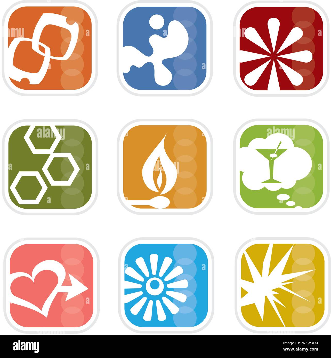 Colorful, stylish icons with a retro flavor; Easy-edit layered vector ...