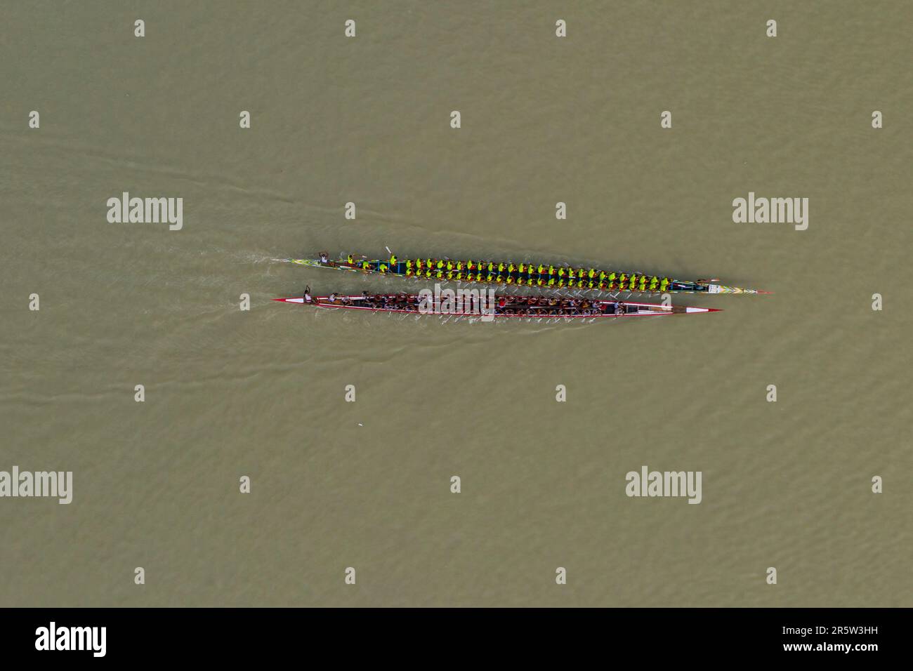 Arial view of a traditional boat race on the Jamuna river, Tangail ...