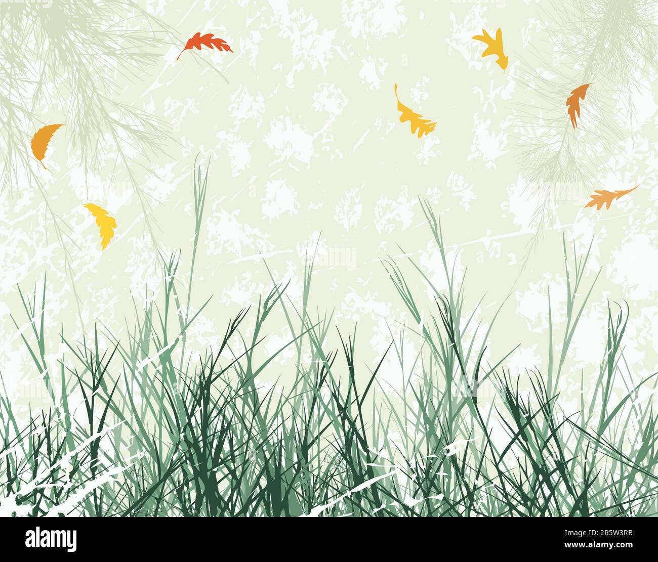 Editable vector illustration of wintry vegetation with wind-blown ...