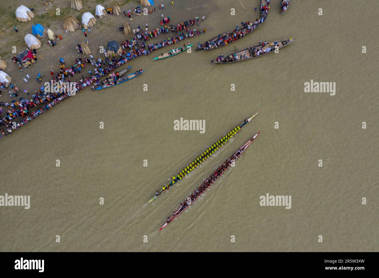 Arial view of a traditional boat race on the Jamuna river, Tangail ...