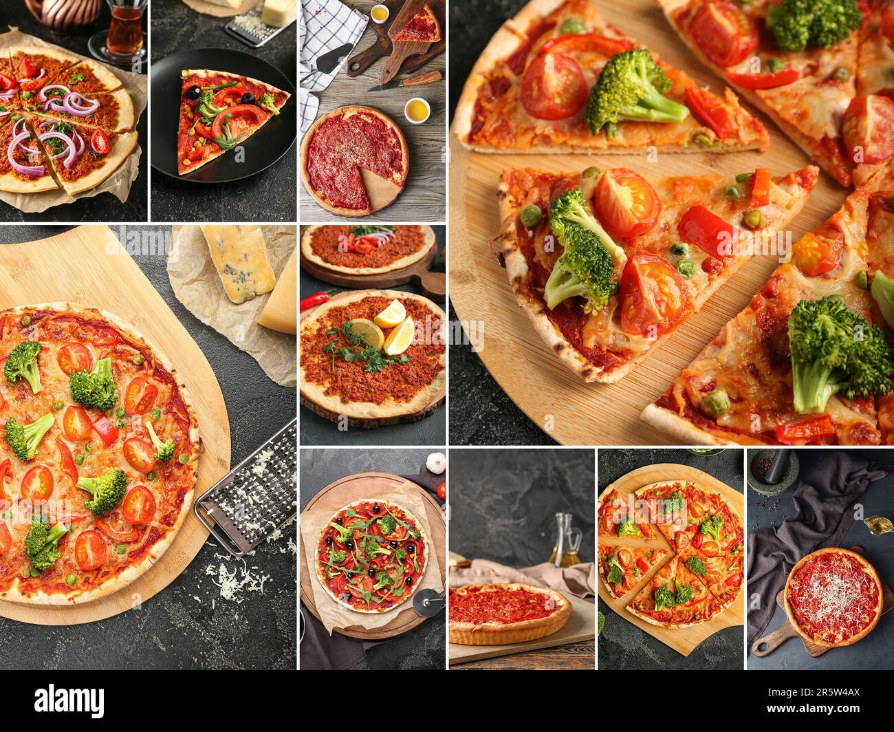 Collage with different tasty pizzas Stock Photo - Alamy