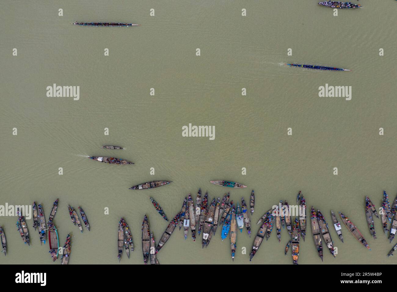 Arial view of a traditional boat race on the Jamuna river, Tangail ...