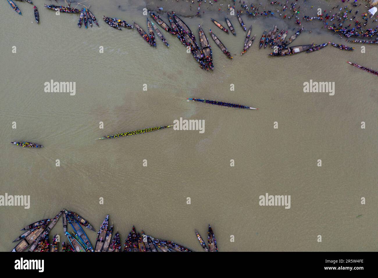 Arial view of a traditional boat race on the Jamuna river, Tangail ...