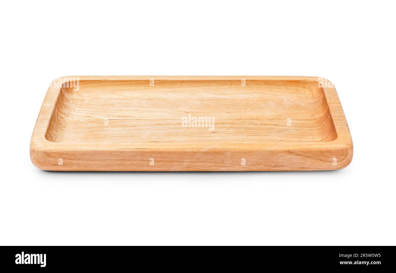 Wooden tray isolated on white background Stock Photo - Alamy