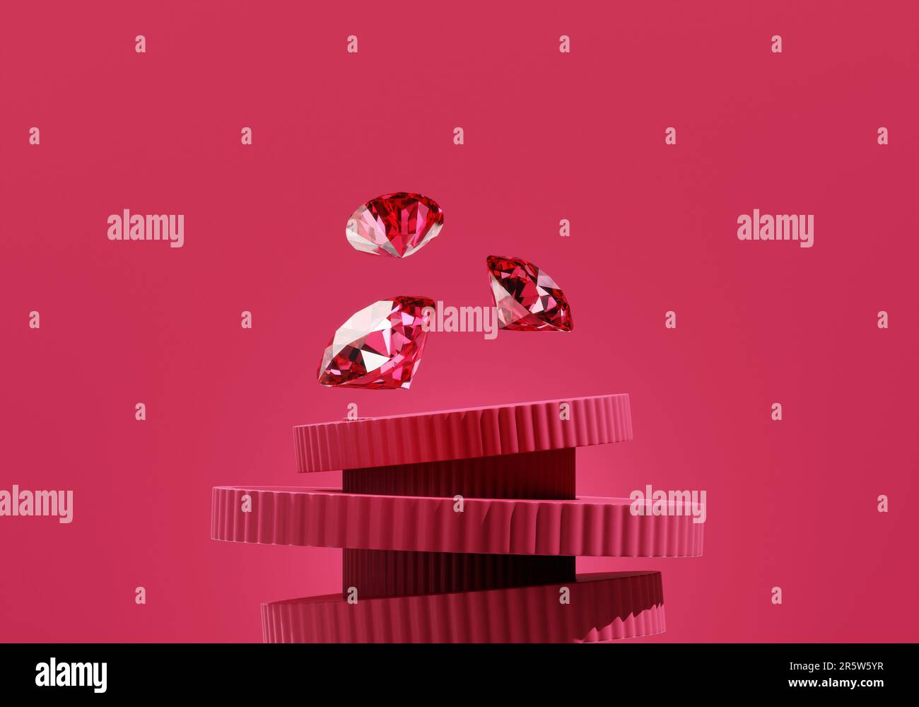 Abstract ruby diamond gem placed on red pedestal background 3d render ...