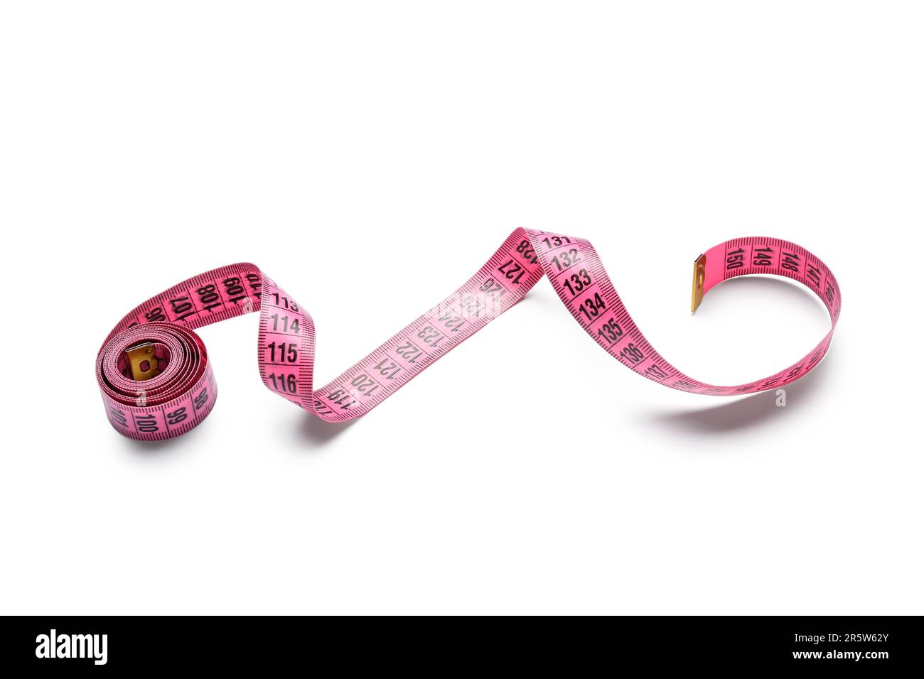 Pink tape measure on white background Stock Photo - Alamy