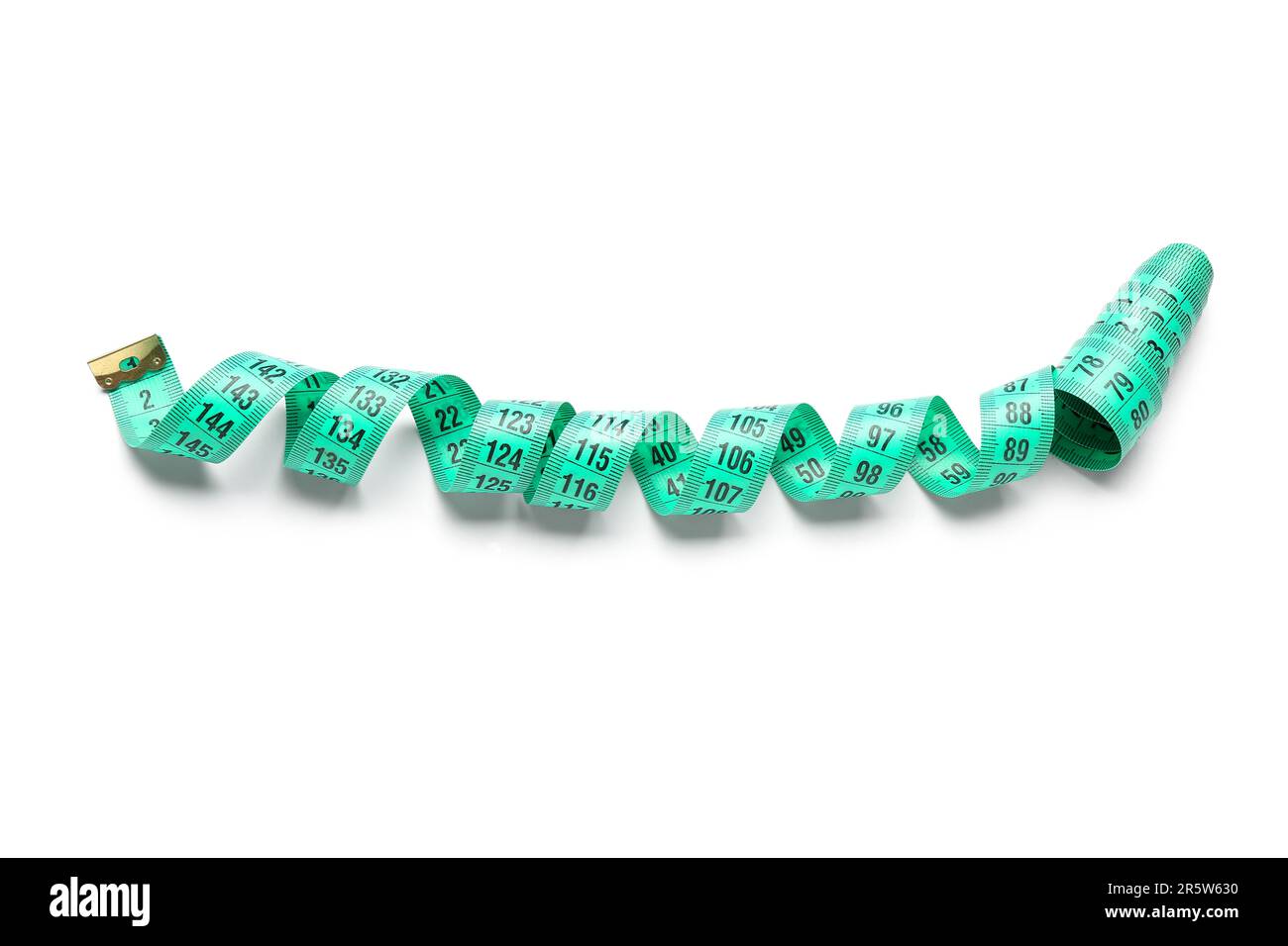 Green tape measure on white background Stock Photo - Alamy