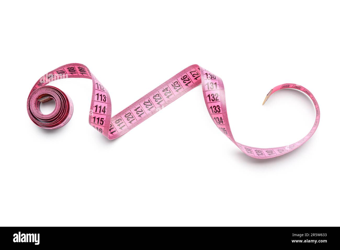 Pink tape measure on white background Stock Photo - Alamy