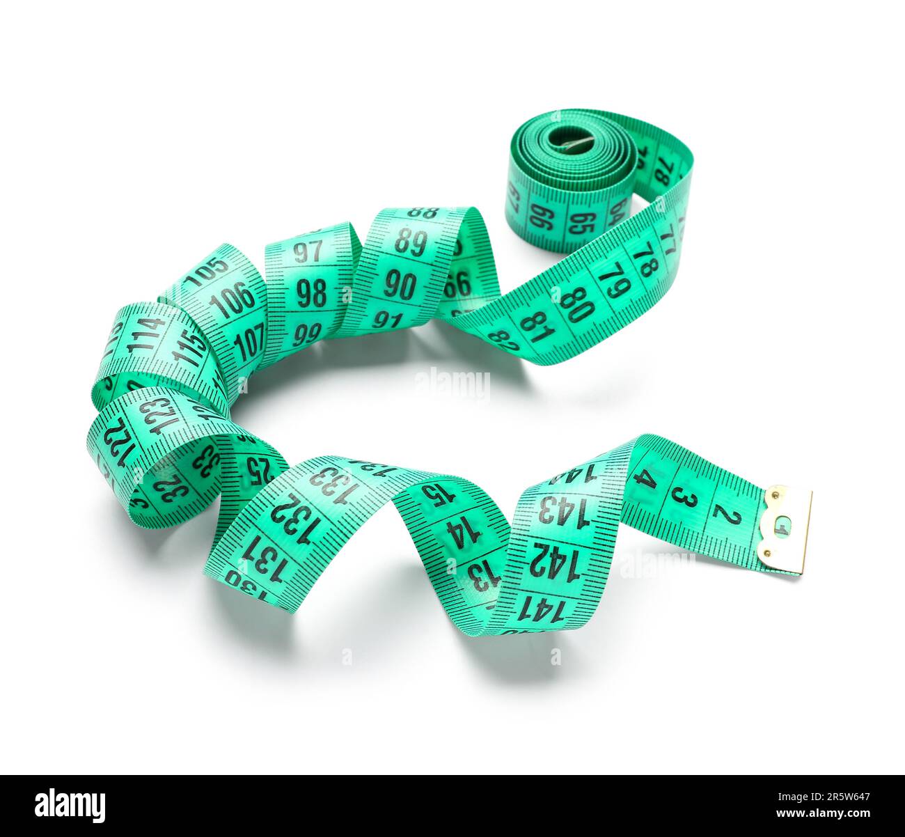 Green tape measure on white background Stock Photo - Alamy