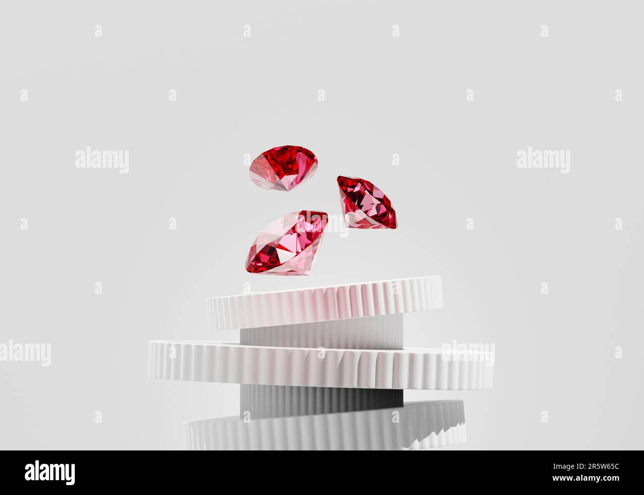 Abstract ruby diamond gem placed on white pedestal background 3d render ...