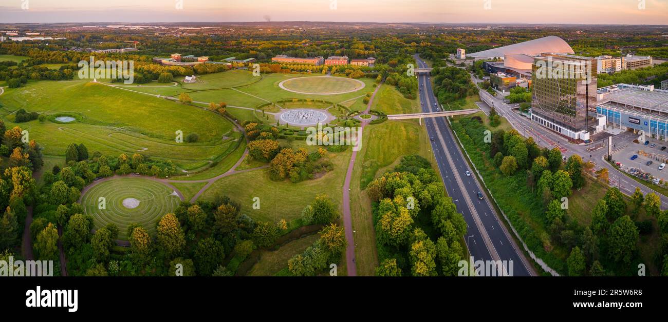 An aerial view of the modern skyline featuring a bridge near Campbell ...