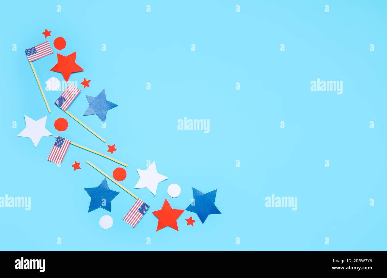 Composition with USA flags and stars on blue background. Independence ...