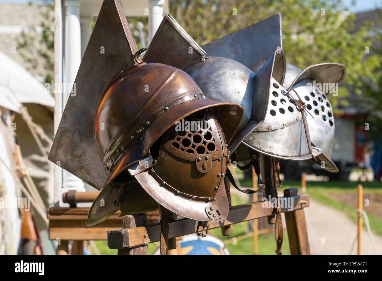 Ancient roman myrmillo gladiator helmets Stock Photo - Alamy