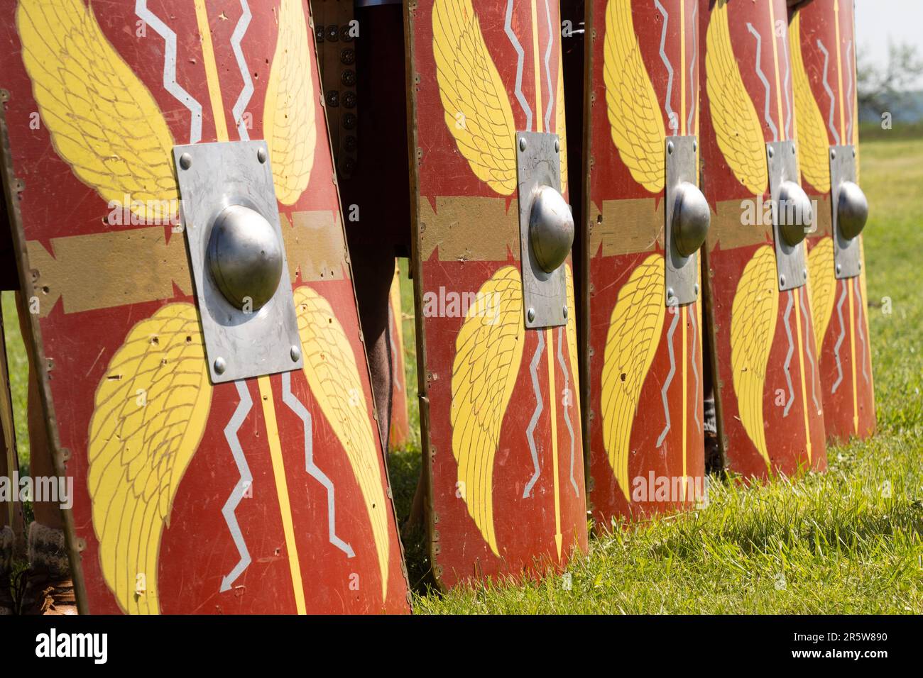 Ancient Roman legionary red shields Stock Photo - Alamy