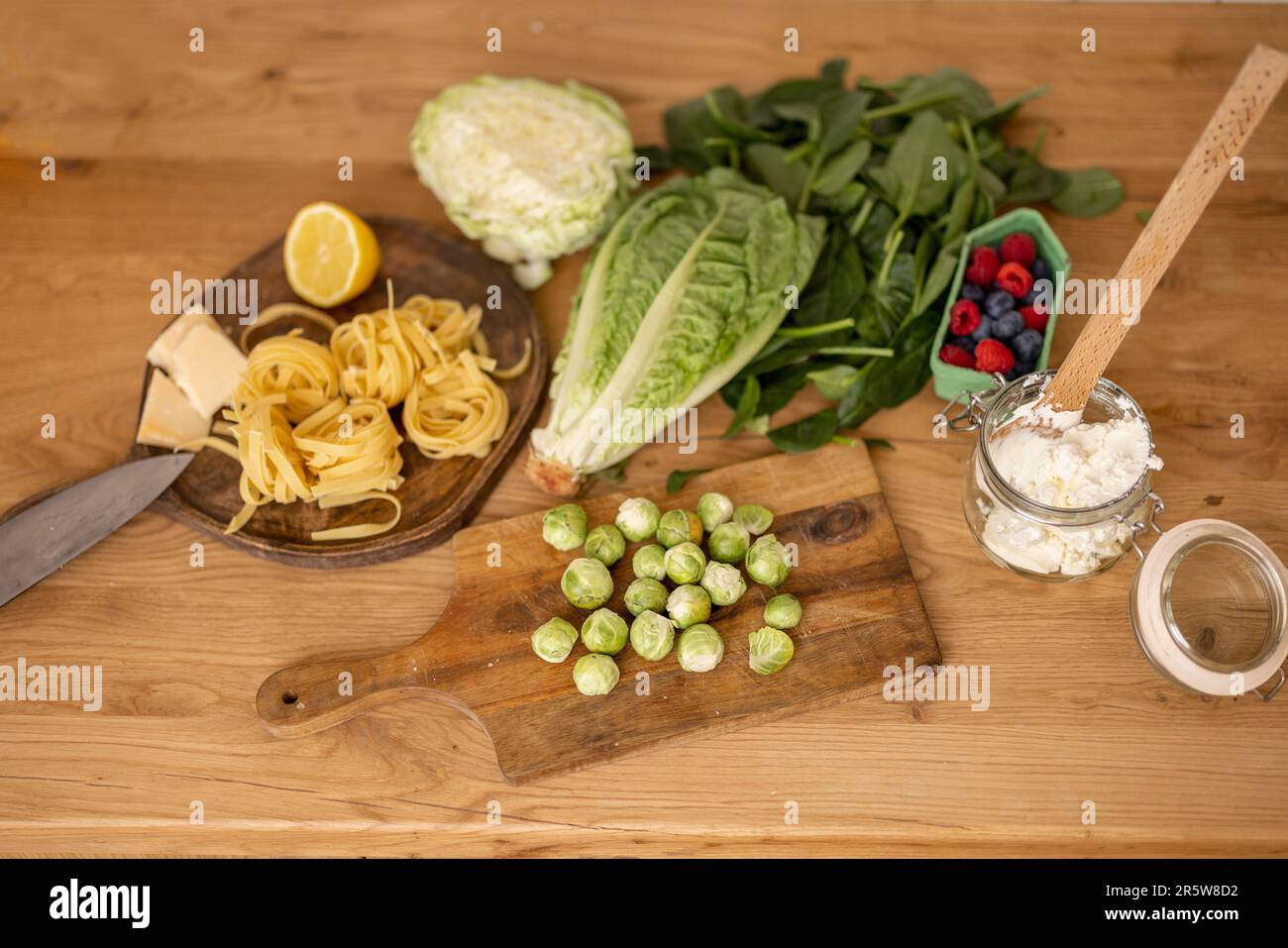 Raw food ingredients for preparation of vegetarian pasta Stock Photo ...