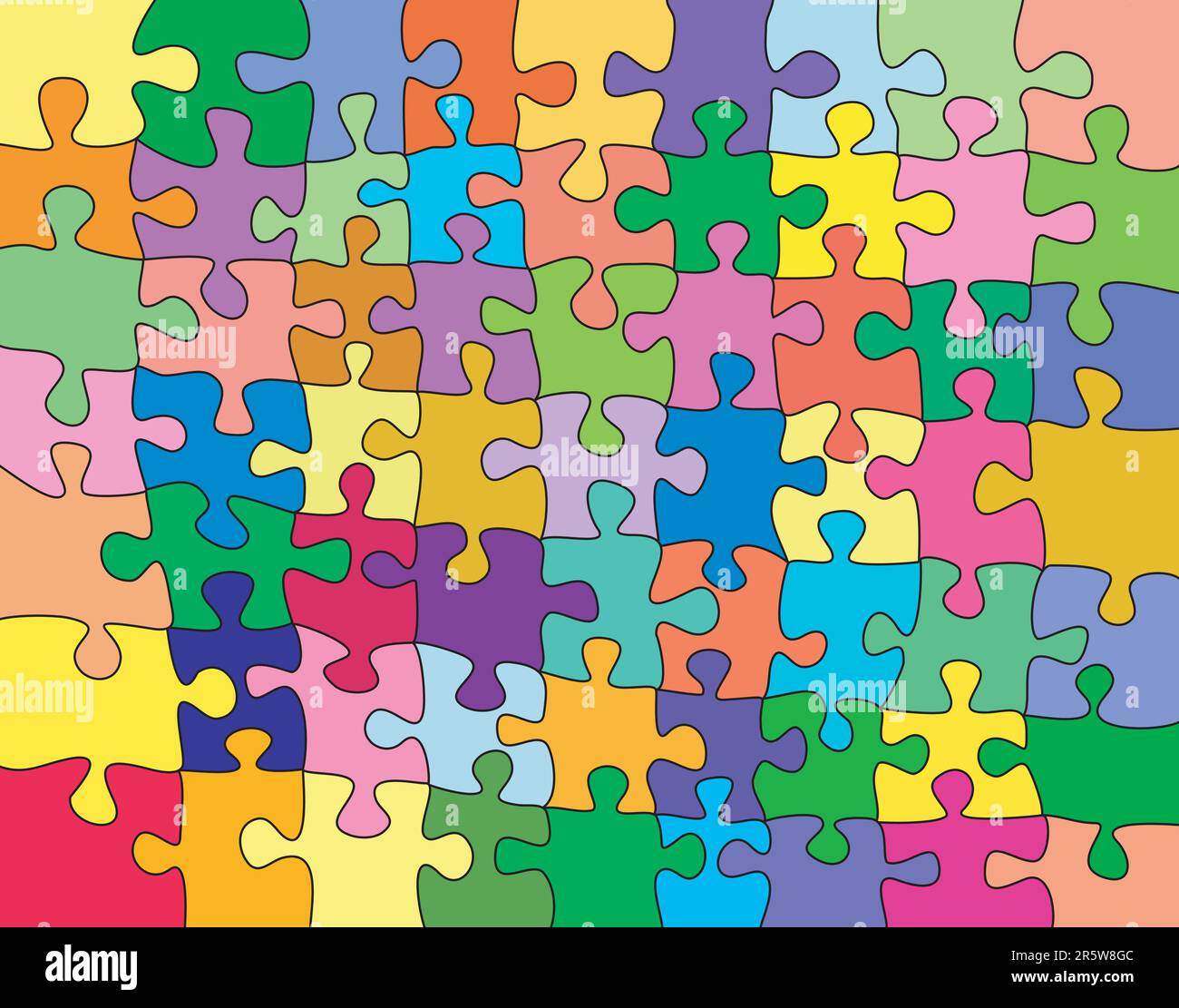 Editable vector background illustration of a colorful jigsaw with each ...