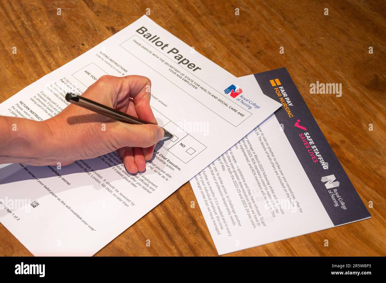 Voting yes on a ballot paper for Royal College of Nursing strike action ...