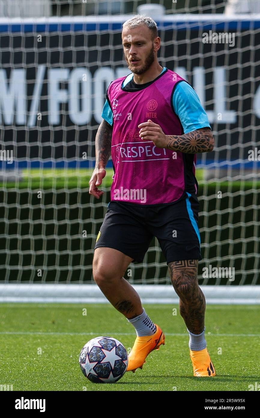 Federico Dimarco of FC Internazionale in action during the UEFA Champions League Final media day ...
