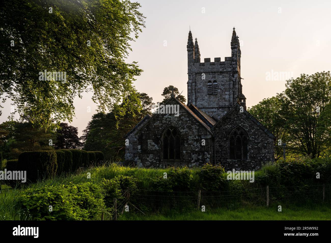 The traditional parish church of St Petroc in Lydford, Devon Stock ...