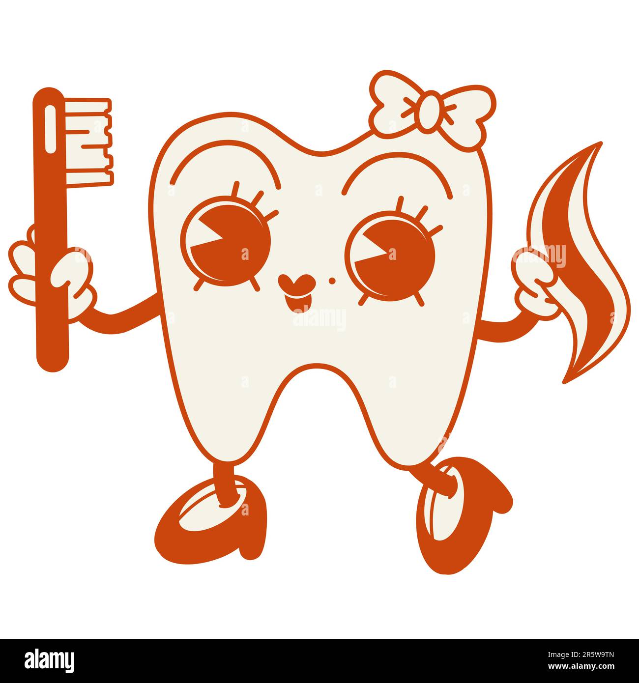 Cartoon cute happy tooth girl.70, 80, retro style.Dental concept ...