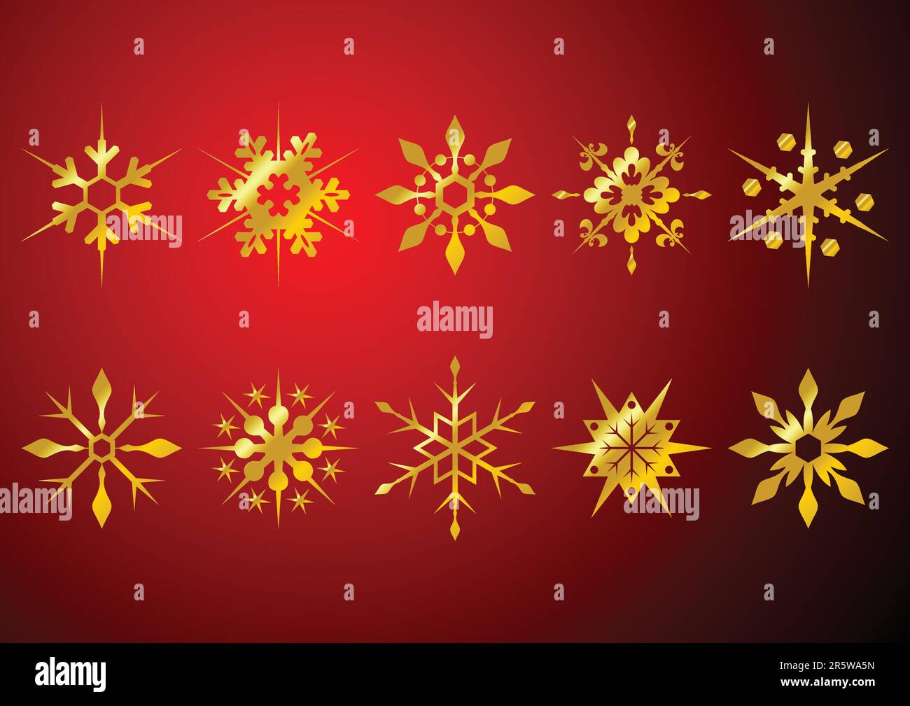 Different golden snow crystals over red background Stock Vector Image ...