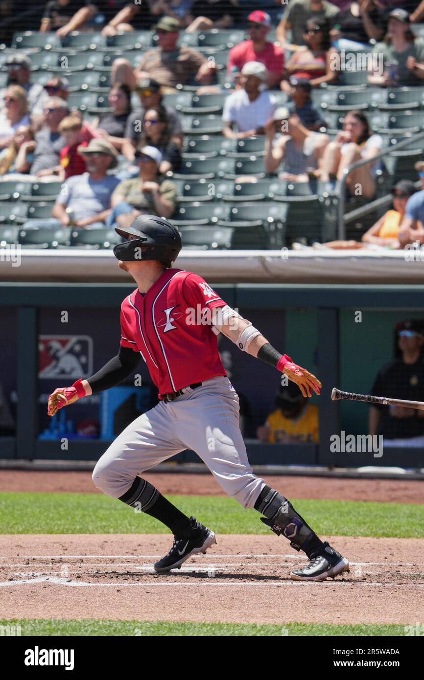 Salt Lake UT, USA. 4th June, 2023. Albuquerque second baseman Aaron ...