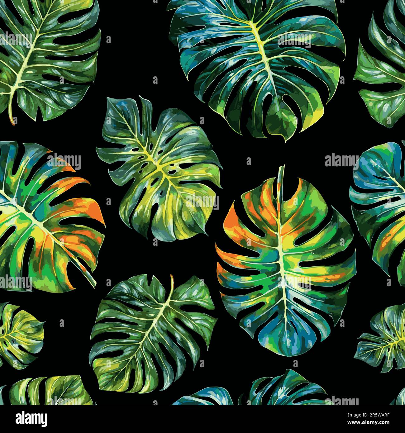 Monstera leaves seamless pattern. Illustration in watercolor style ...