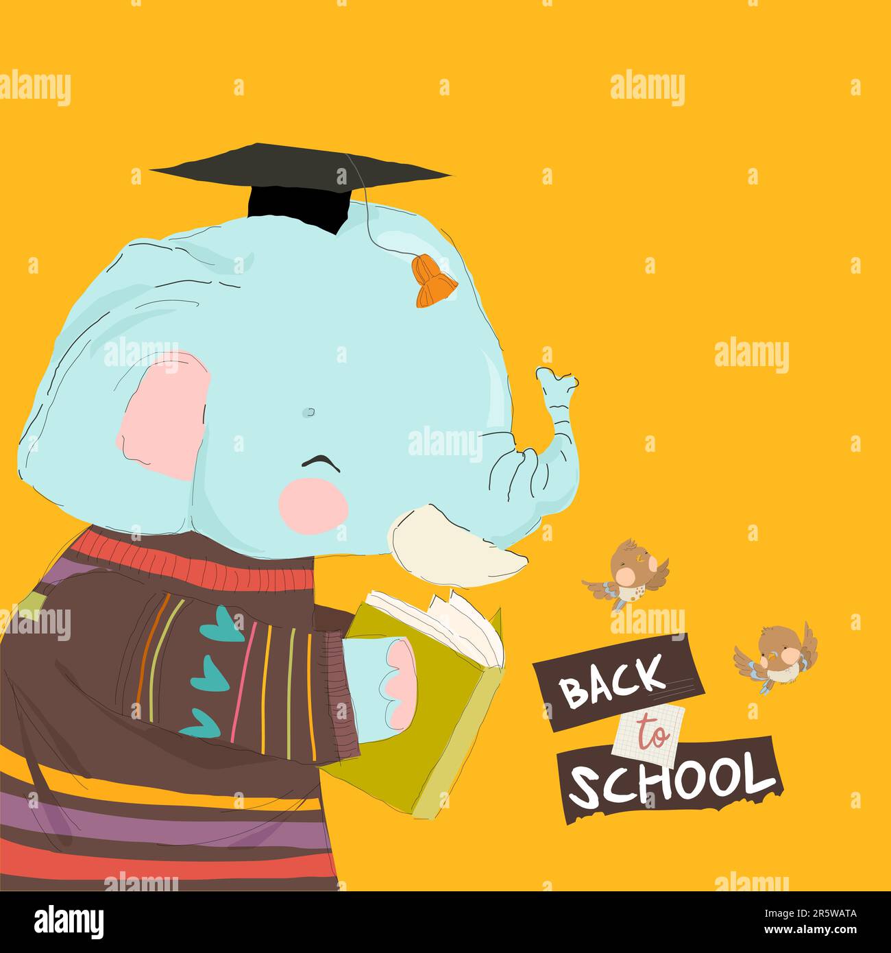 Cute Cartoon Elephant reading Book. Back to School Stock Vector Image ...