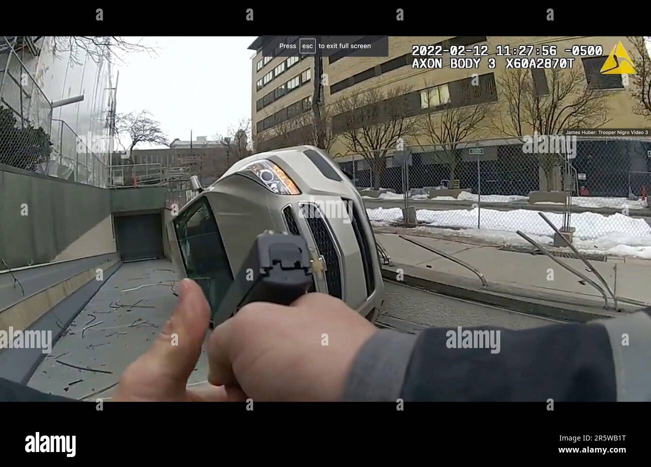 This photo taken from body cam video recorded Feb. 12, 2022, in Buffalo ...