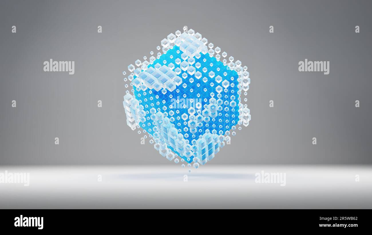 An illustration of a Montessori Materials blue beads cube set against a ...