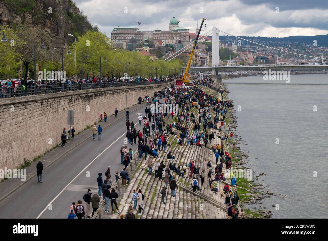 Budapest, Hungary - April 15, 2023 the vibrant danube crowds of people ...