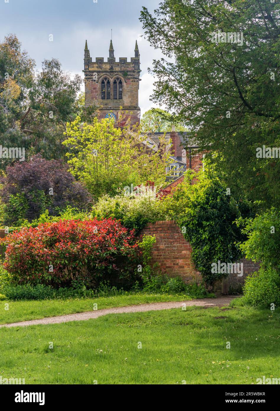 Church tower of parish church of St Mary in Ellesmere Shropshire from ...
