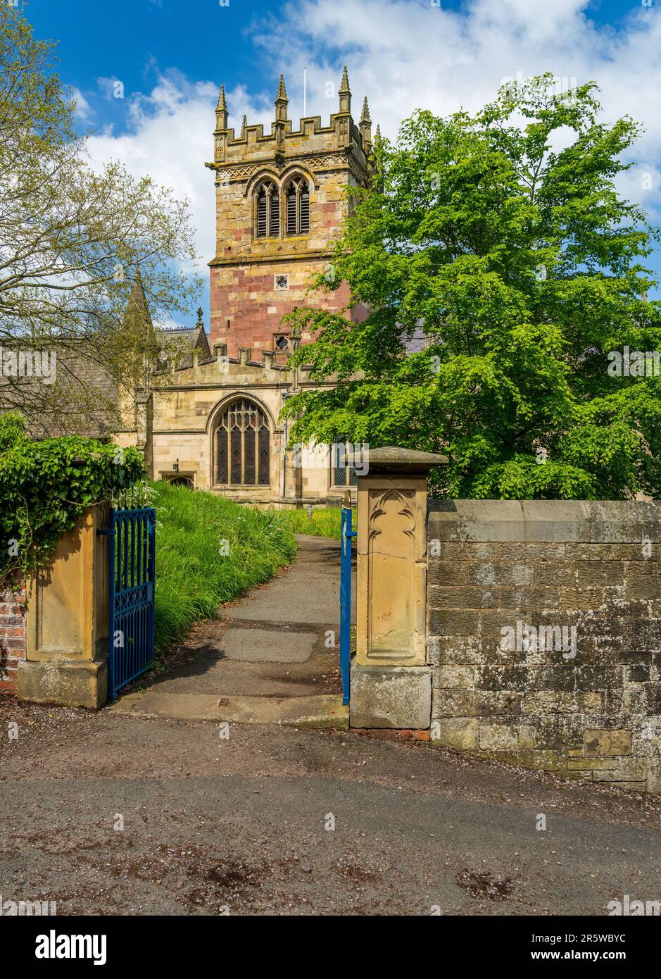 Church tower of parish church of St Mary in Ellesmere Shropshire from ...