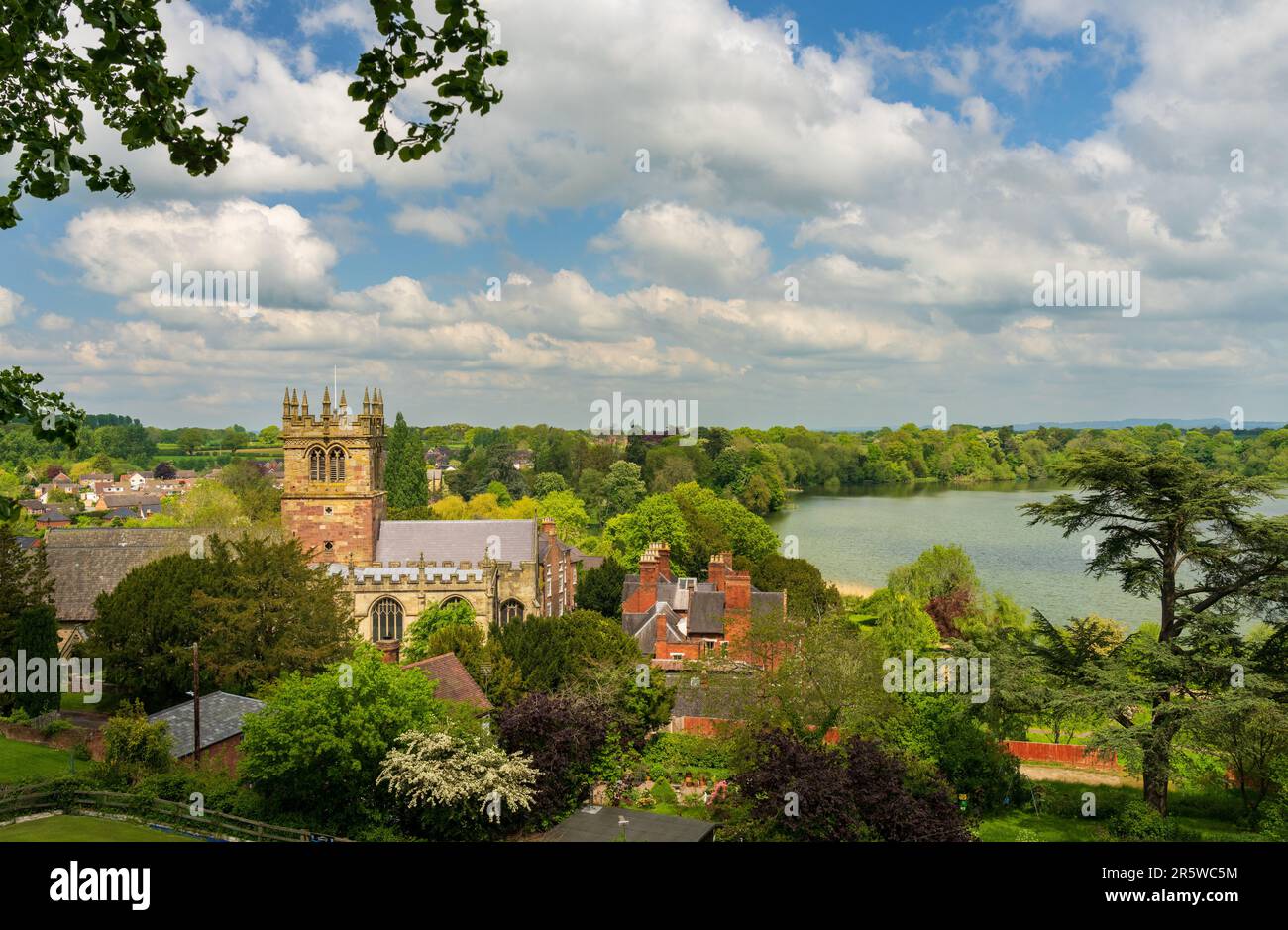 Tower of parish church of St Mary in Ellesmere Shropshire from the ...