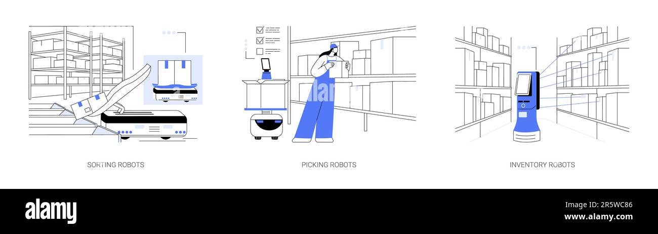 Autonomous mobile robots abstract concept vector illustrations Stock ...