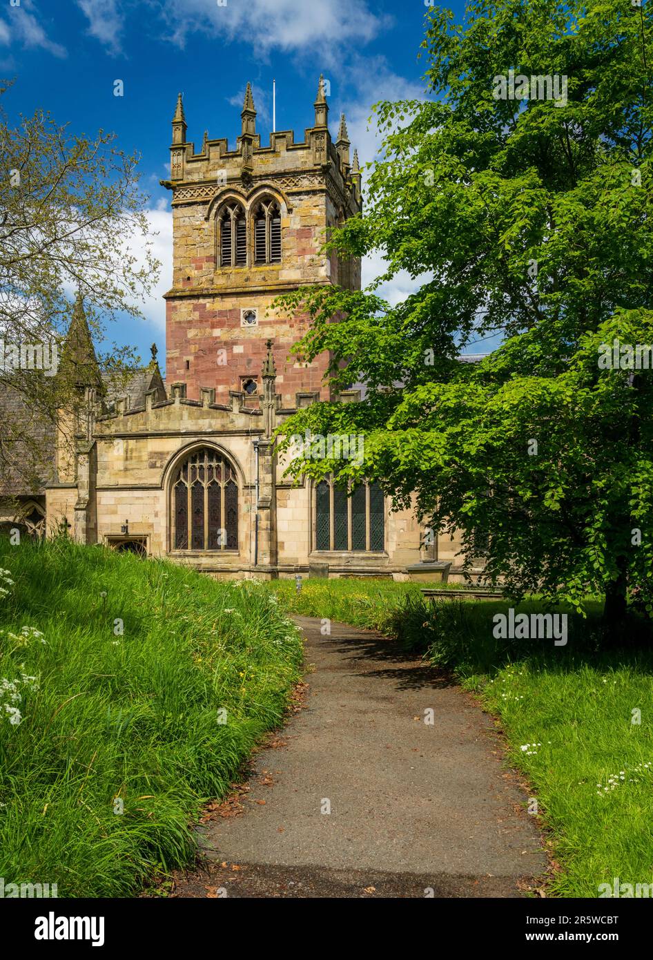 Church tower of parish church of St Mary in Ellesmere Shropshire from ...
