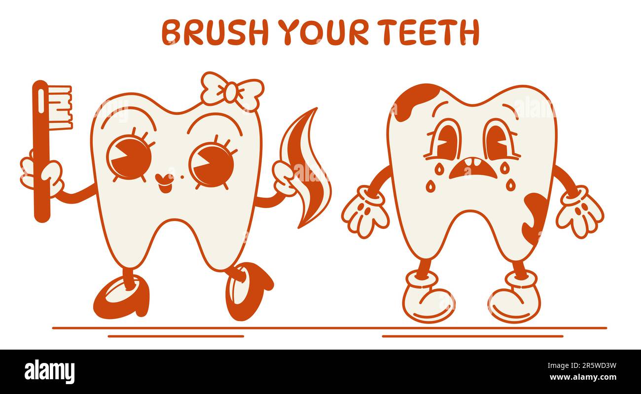 Cartoon cute happy tooth.70, 80, retro style Stock Vector Image & Art ...