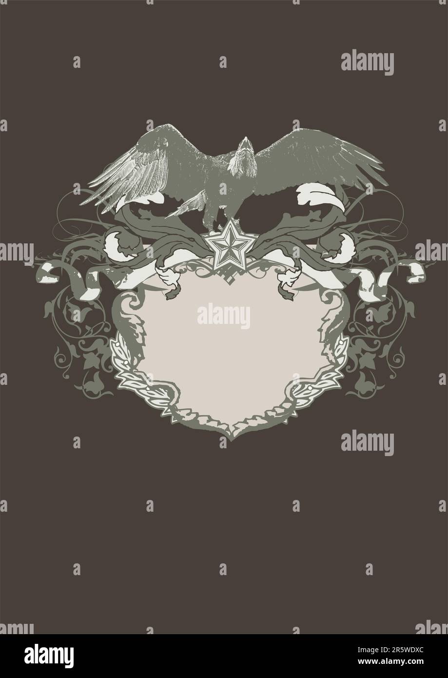 Decorative frame with stylized eagle. Vector illustration. Black ...