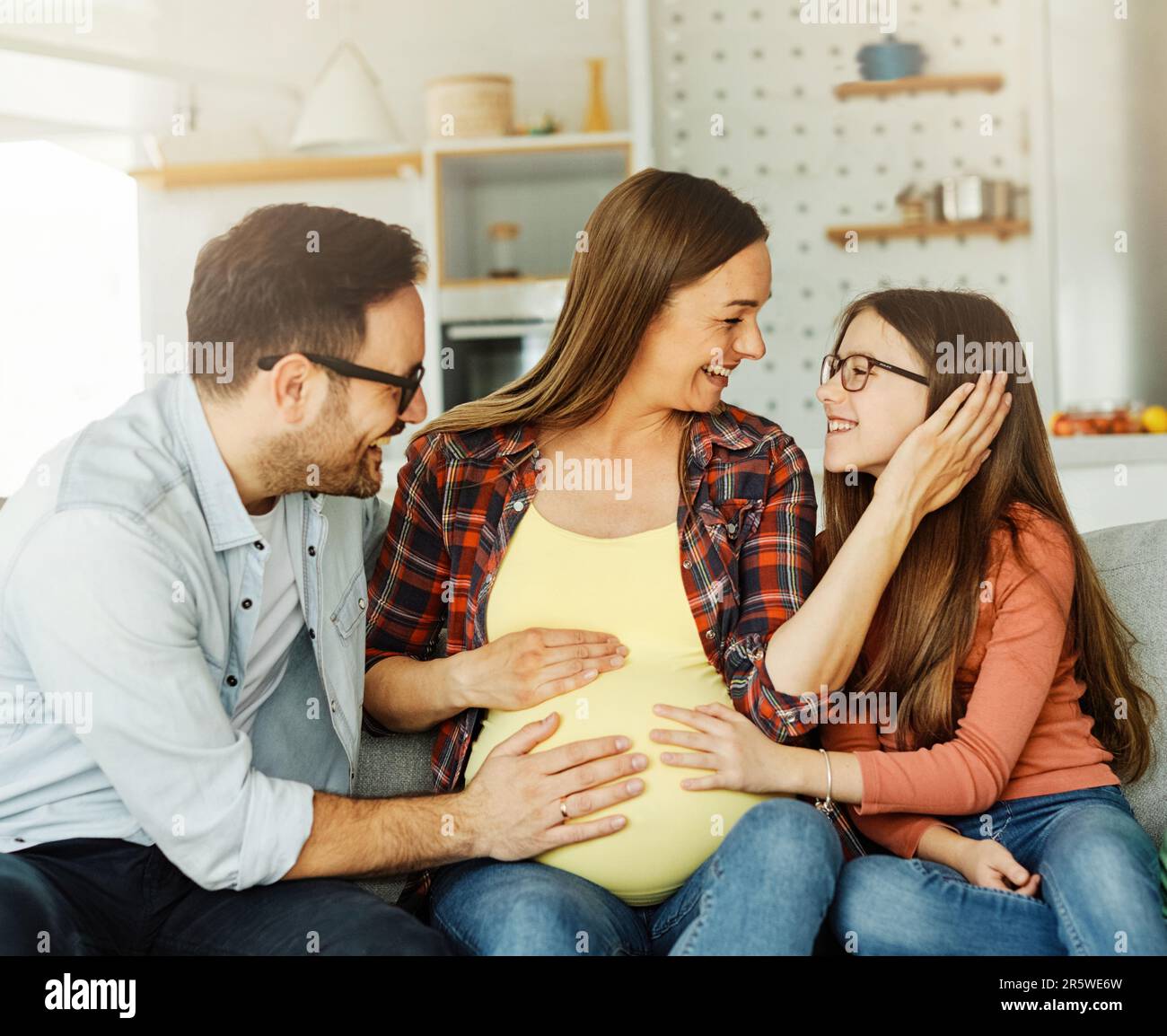child family happy pregnant mother woman daughter pregnancy belly ...