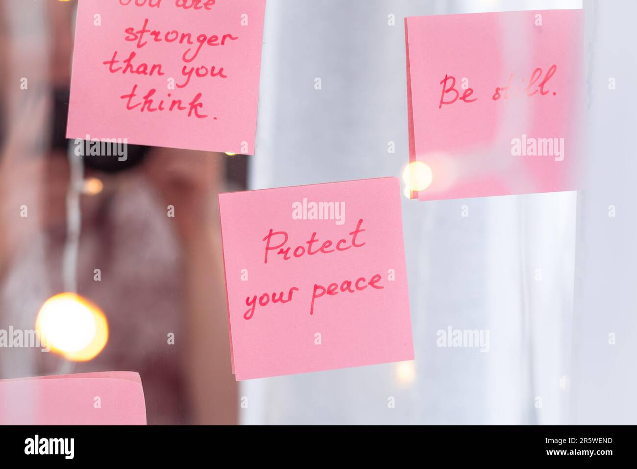 inspirational quotes on pink sticker on the mirror,handwriting text ...